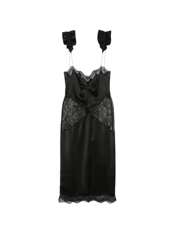 Attico Lace-trim Ruffled Midi Dress - Black