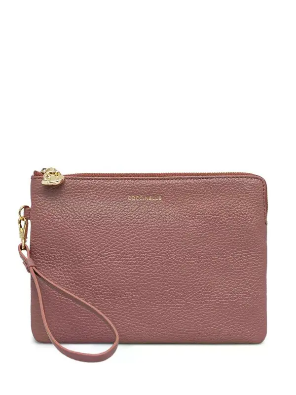 COCCINELLE Grained Leather Pouch Bag - Pink