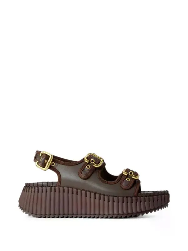 Chloé Buckle-strap Ridged-platform Sandals - Brown