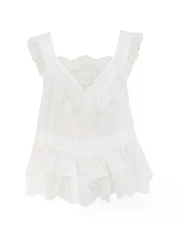 Sea Hilda V-neck Lace Trim Blouse - White
