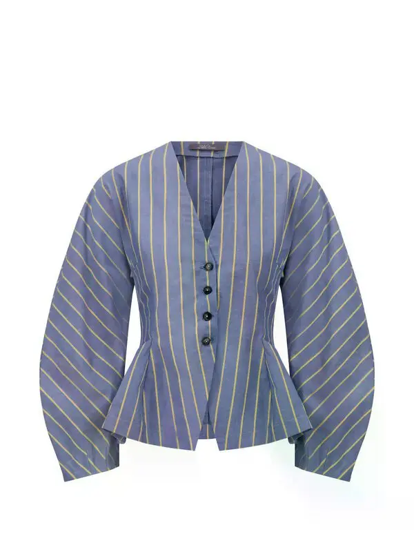 Lela Rose Striped V-neck Blouse