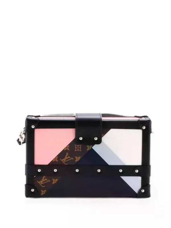 LOUIS VUITTON Petite Malle Handbag Patchwork Leather Shoulder Bag - Black