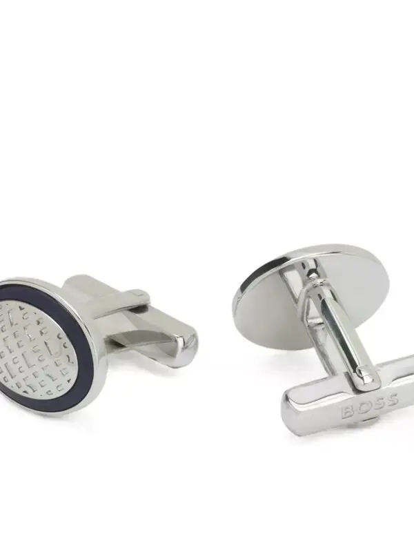 BOSS Logo-engraved Enamel Cufflinks - Blue