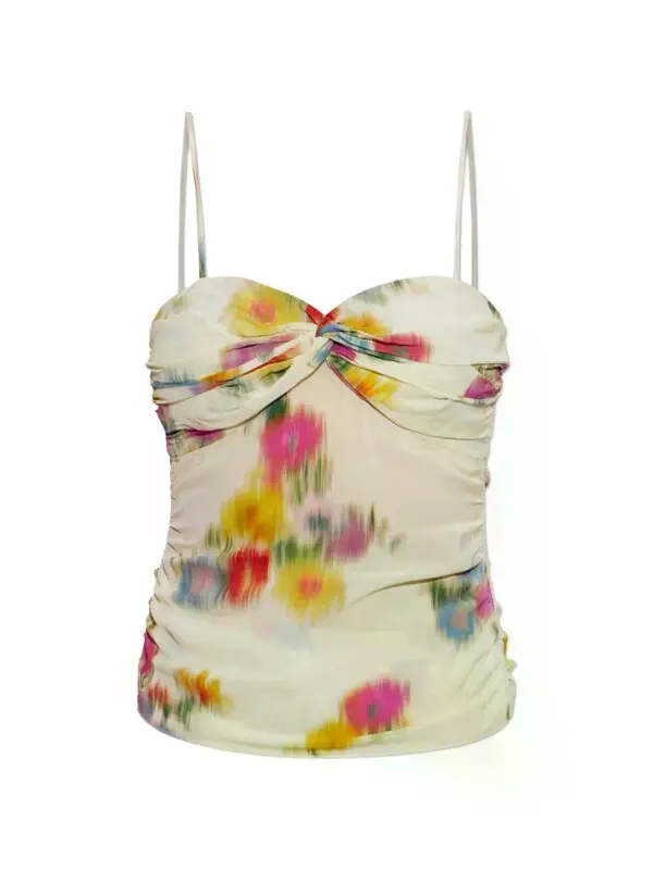 MARANT ETOILE Floral-print Ruched Top - Neutrals
