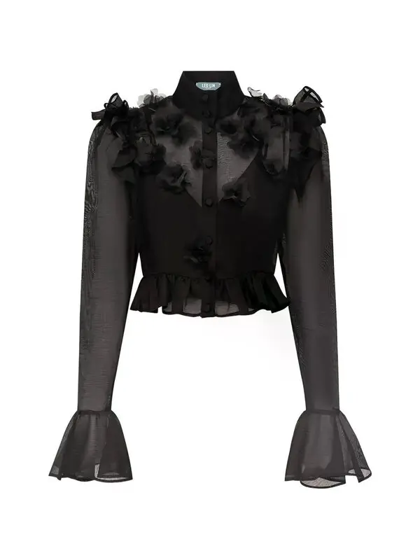 LEO LIN Maeve Petal-embellished Ruffled Blouse - Black