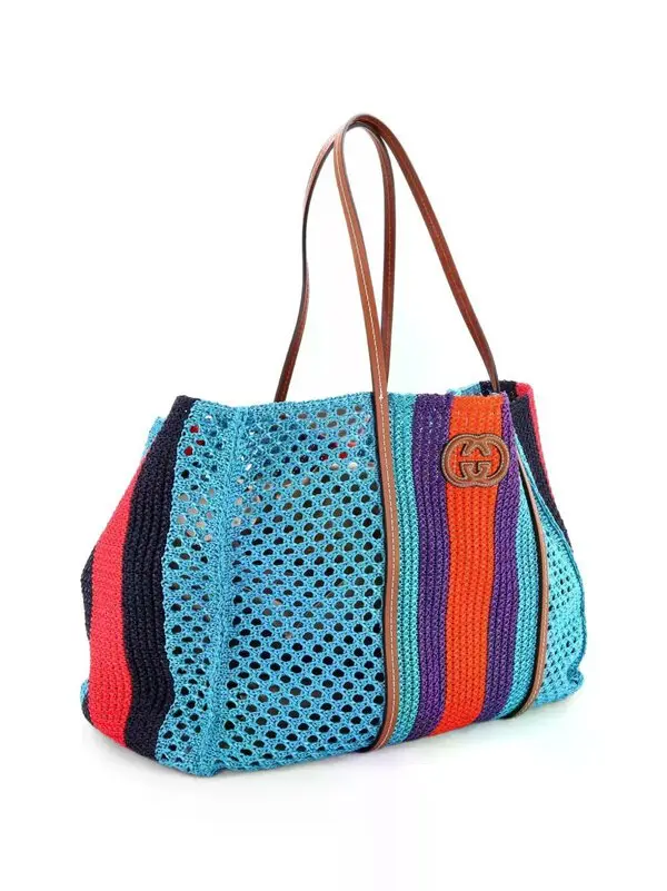 Gucci Interlocking G Web Raffia Medium Tote Bag