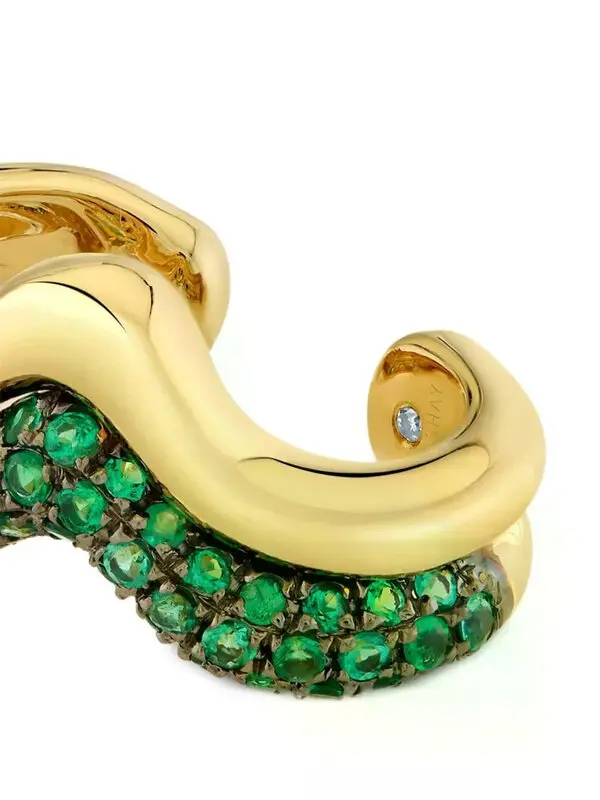 Shay Wave Emerald Ear Cuff In 18k Yellow