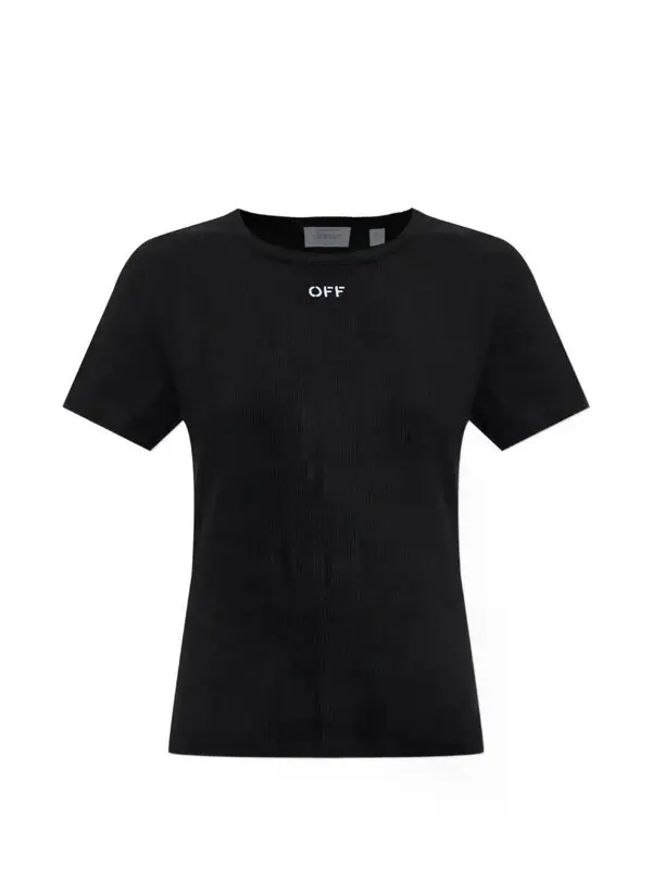 Off-White Ribbed-knit Logo-embroidered T-shirt - Black