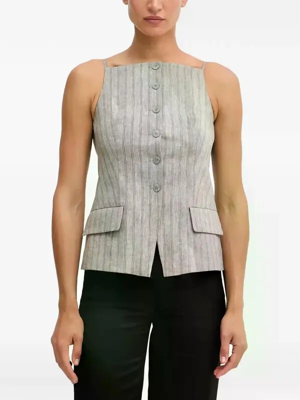 Sisley Pinstriped Button-front Sleeveless Top - Grey