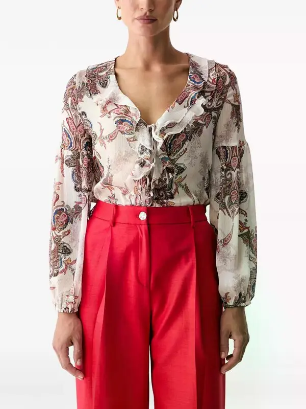 Guess Paisley-print Ruffled Blouse - Neutrals