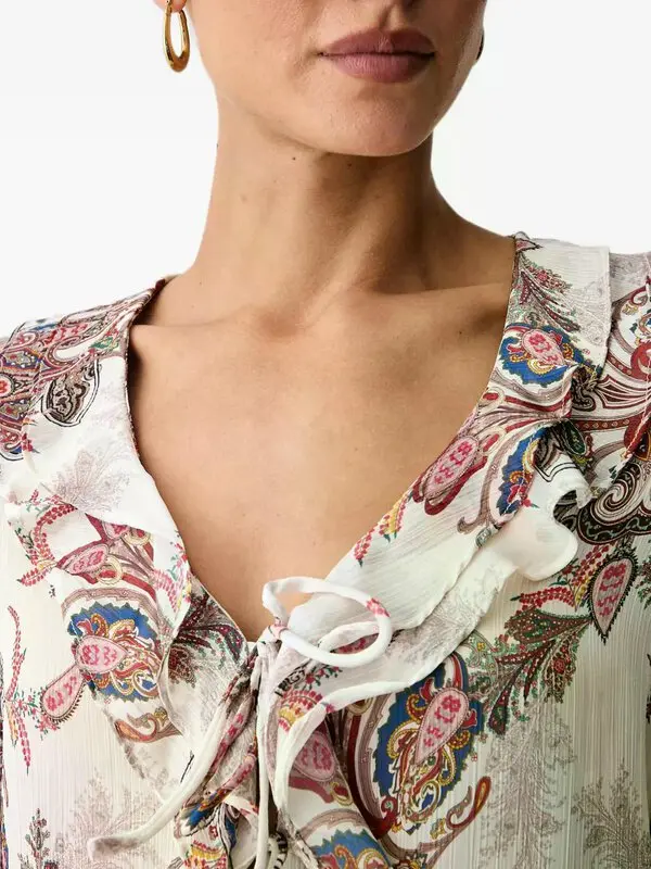 Guess Paisley-print Ruffled V-neck Blouse
