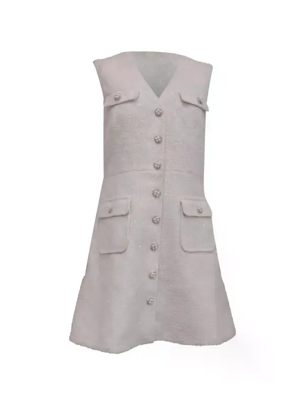 SELF-PORTRAIT V-neck Tweed Dress - Neutrals