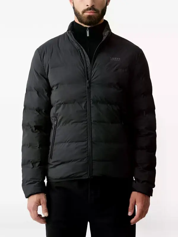 Guess Quilted Logo-print Jacket - Black