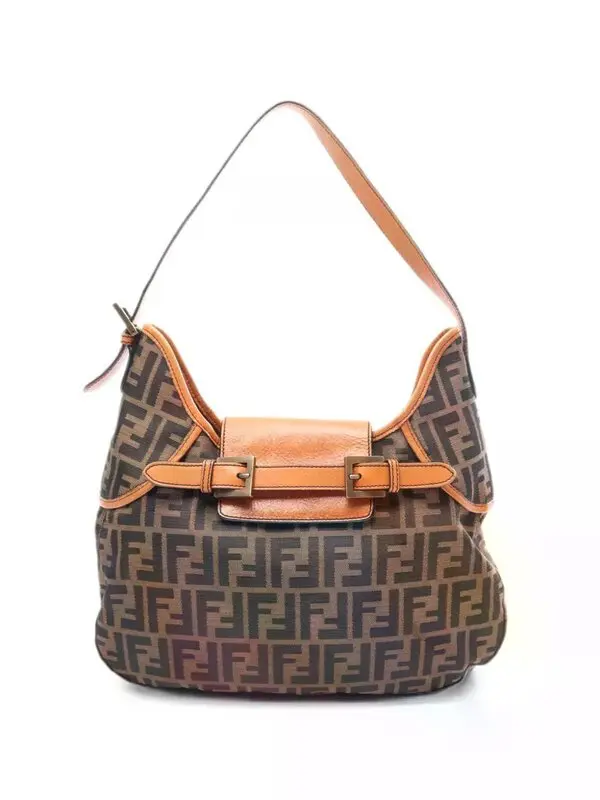 Fendi 2000s Zucca Foldover Top Shoulder Bag - Black