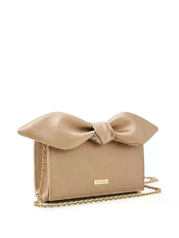 AQUAZZURA Bow Detail Satin Clutch Bag - Neutrals
