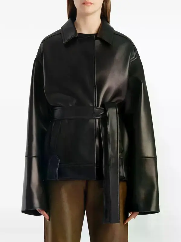 Khaite Belted Oversized Leather Jacket