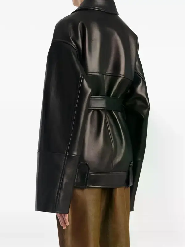 Khaite Belted Oversized Leather Jacket