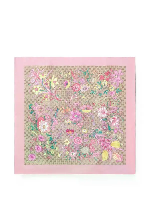 Gucci Flora-print Gg Scarf - Neutrals