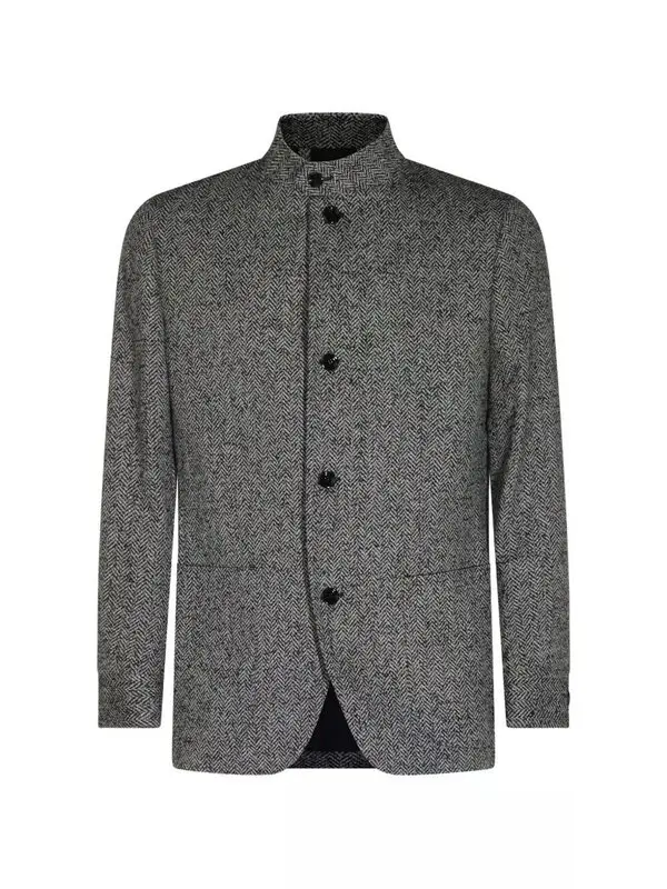 LARDINI Herringbone-pattern Wool-blend Jacket - Grey