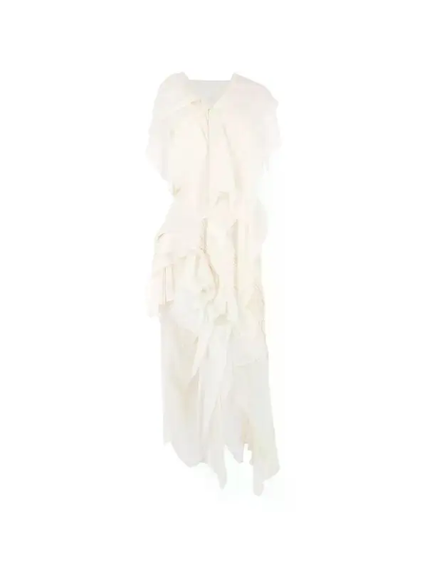 Yohji Yamamoto Beige Pleated Draped Dress