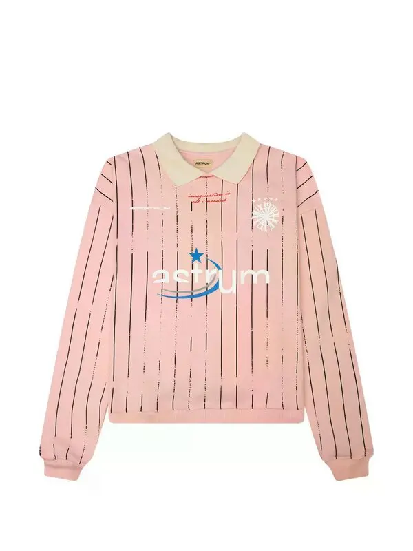Astrum Imagination Football Pinstriped Polo Sweatshirt - Pink
