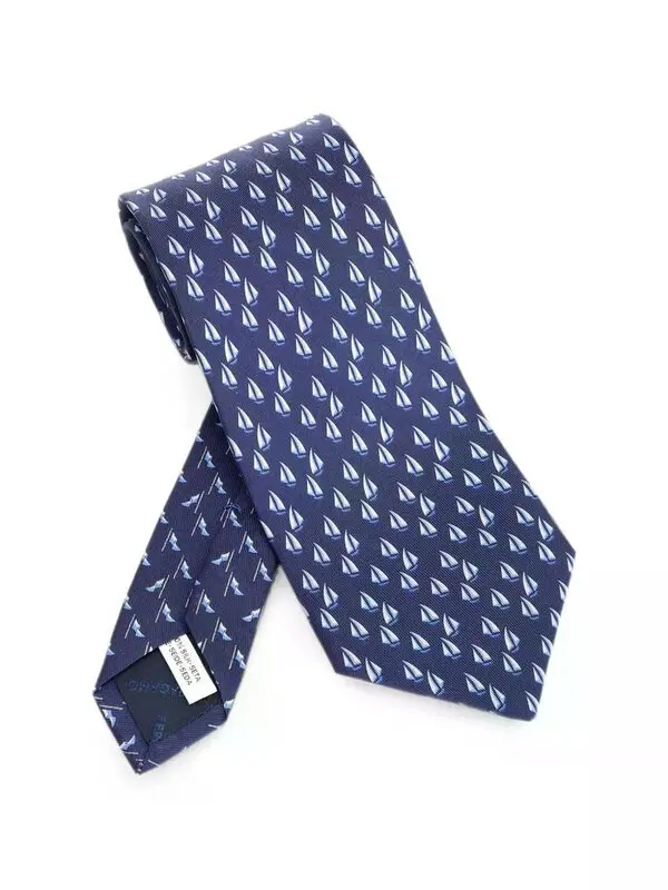 FERRAGAMO Sailboat-print Tie - Blue