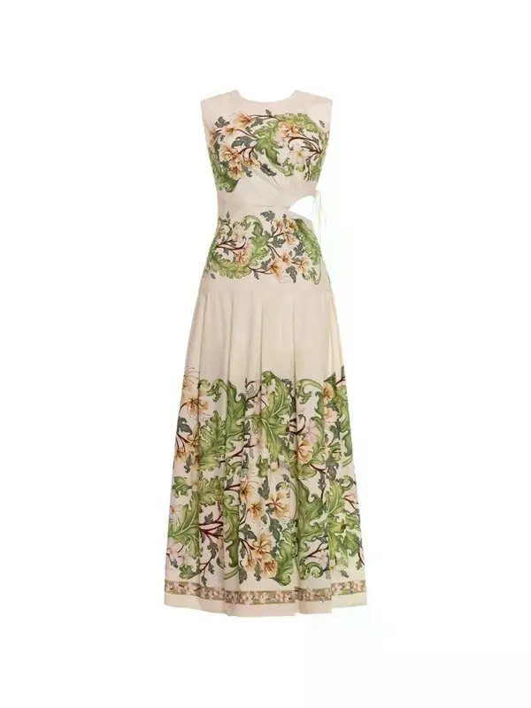 Agua Bendita Otoño Anhelo Floral-print Midi Dress - Neutrals