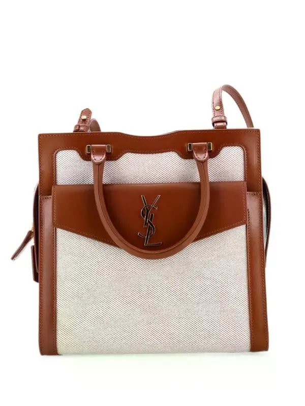 Saint Laurent Uptown Canvas With Leather Small Tote Bag - Brown