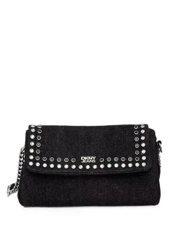 Dkny Stud-embellished Denim Shoulder Bag - Black