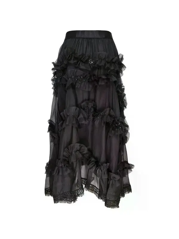 RENLI SU Ruffled-trim Silk Midi Skirt - Black