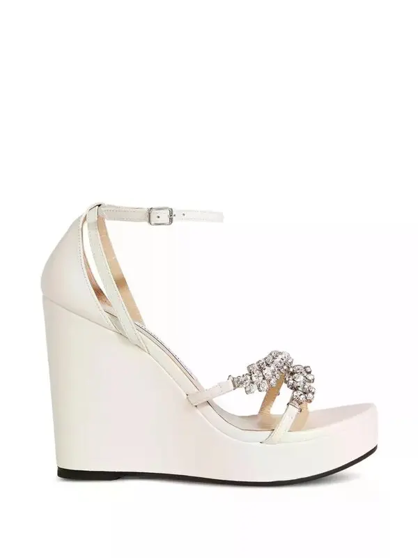 JIMMY CHOO Embellished Wedge Sandals - White
