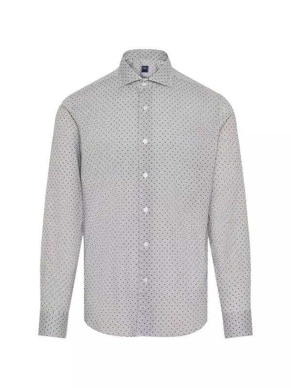 Fedeli Geometric-print Long-sleeve Shirt - White