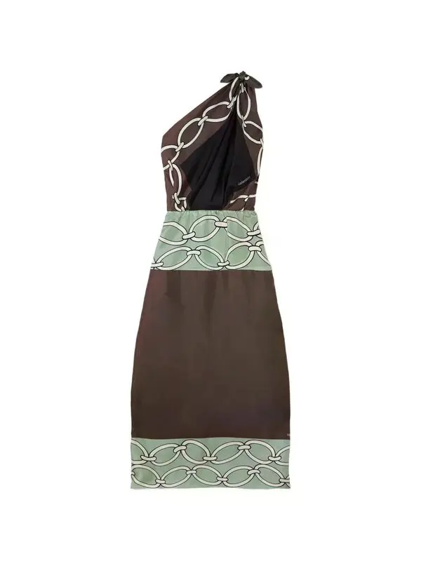 Valentino Garavani One-shoulder Printed Silk-twill Midi Dress - Brown