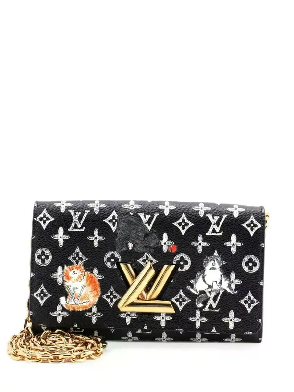 LOUIS VUITTON Twist Chain Wallet Limited Edition Grace Coddington Catogram Canvas Clutch Bag - Black