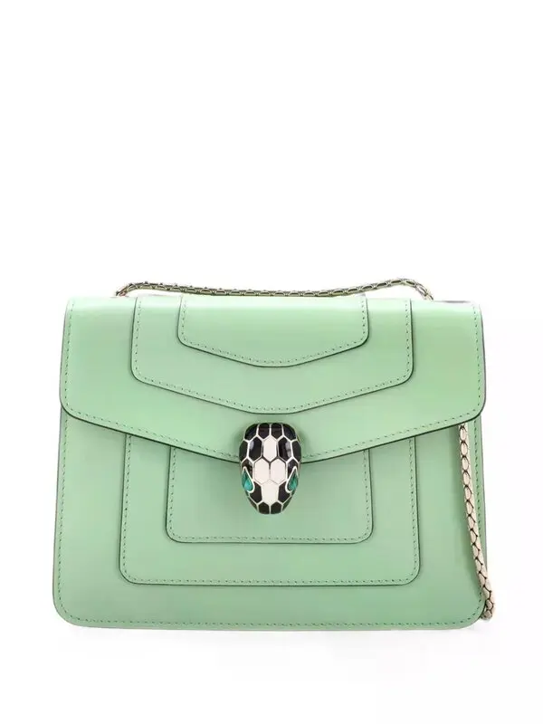 BVLGARI Serpenti Forever Square Shoulder Bag Leather Small Crossbody Bag - Green
