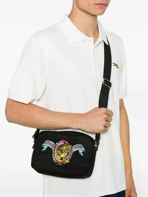 Kenzo Tiger Motif Embroidered Messenger Bag - Black