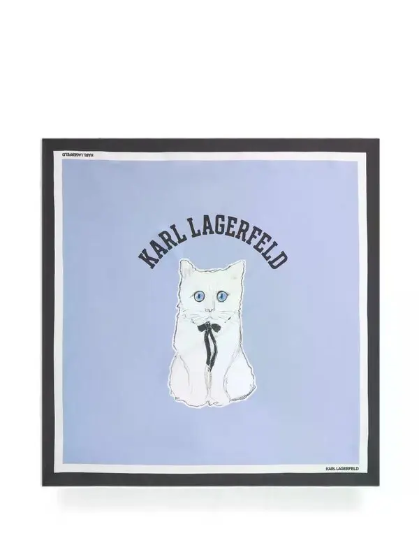 Karl Lagerfeld Ikon Choupette Print Silk Scarf - Blue