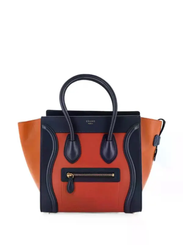 Celine Tricolor Luggage Bag Leather Micro Tote Bag - Orange