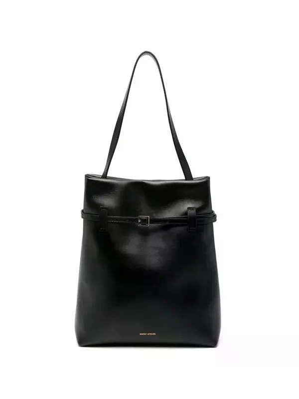 Manu Atelier Buckled Leather Tote Bag - Black