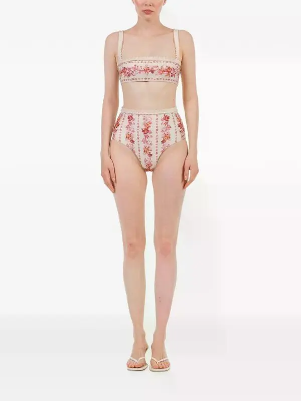 Agua Bendita Ruffled Floral Print Bikini Top - White