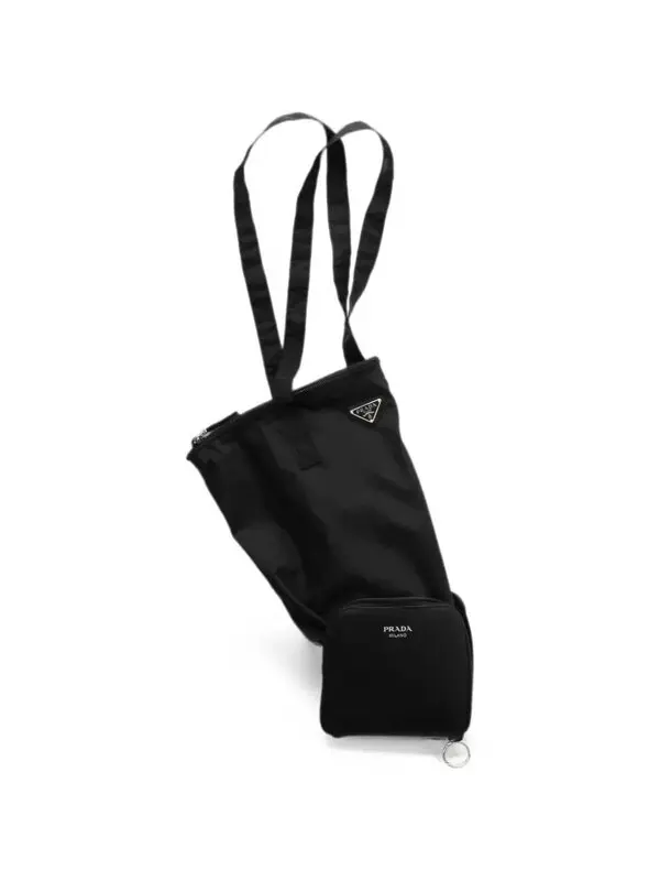 Prada Saffiano Leather Pendant With Re-nylon Tote Bag - Black