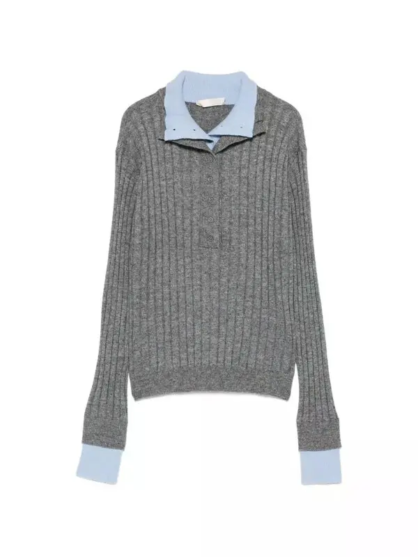 ELEH Ribbed-knit Button-up Polo Top
