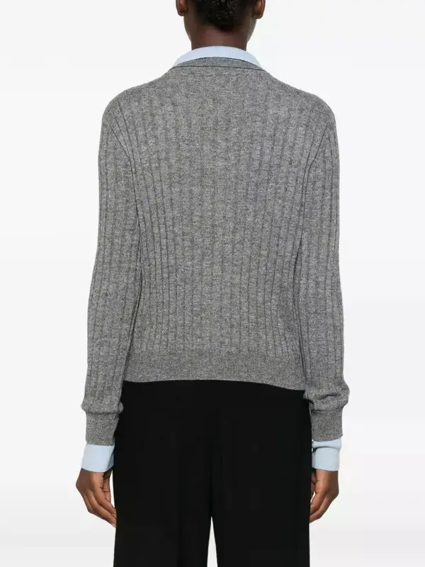 ELEH Ribbed-knit Button-up Polo Top