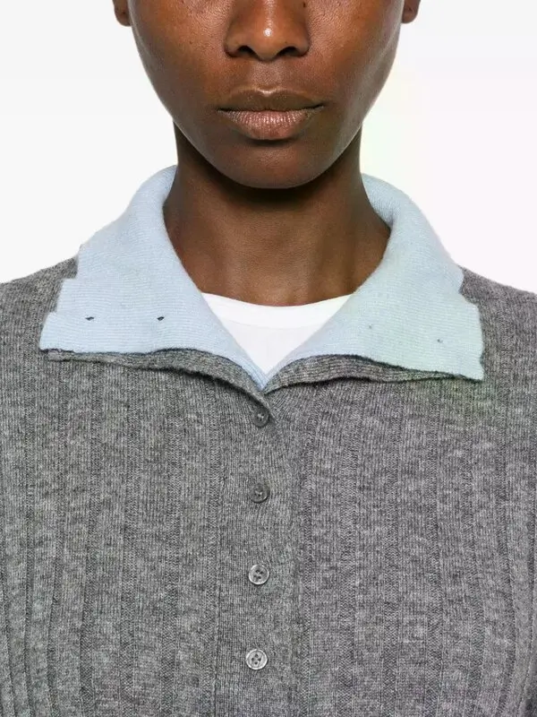 ELEH Ribbed-knit Button-up Polo Top