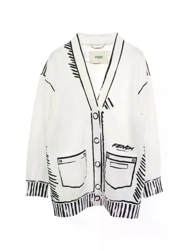 Fendi X Joshua Vides 2010s Illustrated Cardigan - White