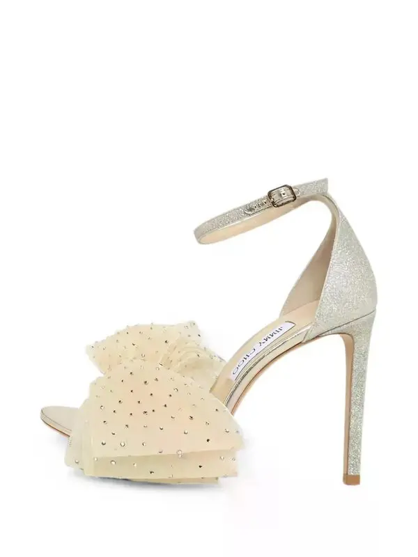JIMMY CHOO Aveline Bow-detailed Glittered Sandals - Neutrals
