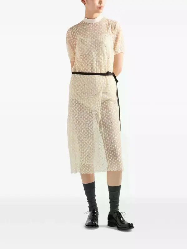 Prada Embroidered Lace Apron With Stone Motif