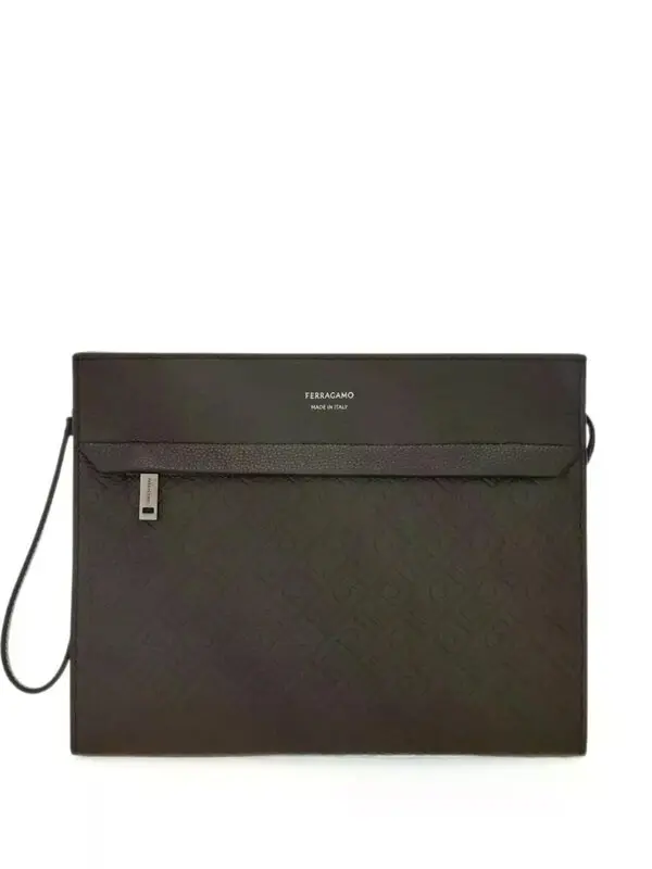 FERRAGAMO Gancini-embossed Leather Clutch Bag - Brown