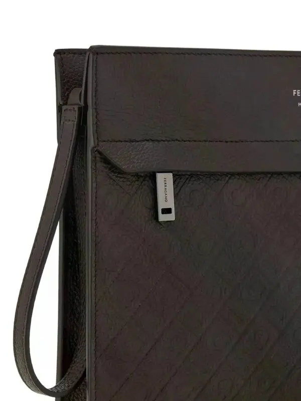 FERRAGAMO Gancini Embossed Leather Clutch Bag