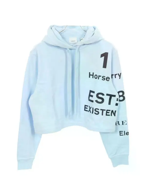 Burberry Horseferry-print Cropped Hoodie - Blue